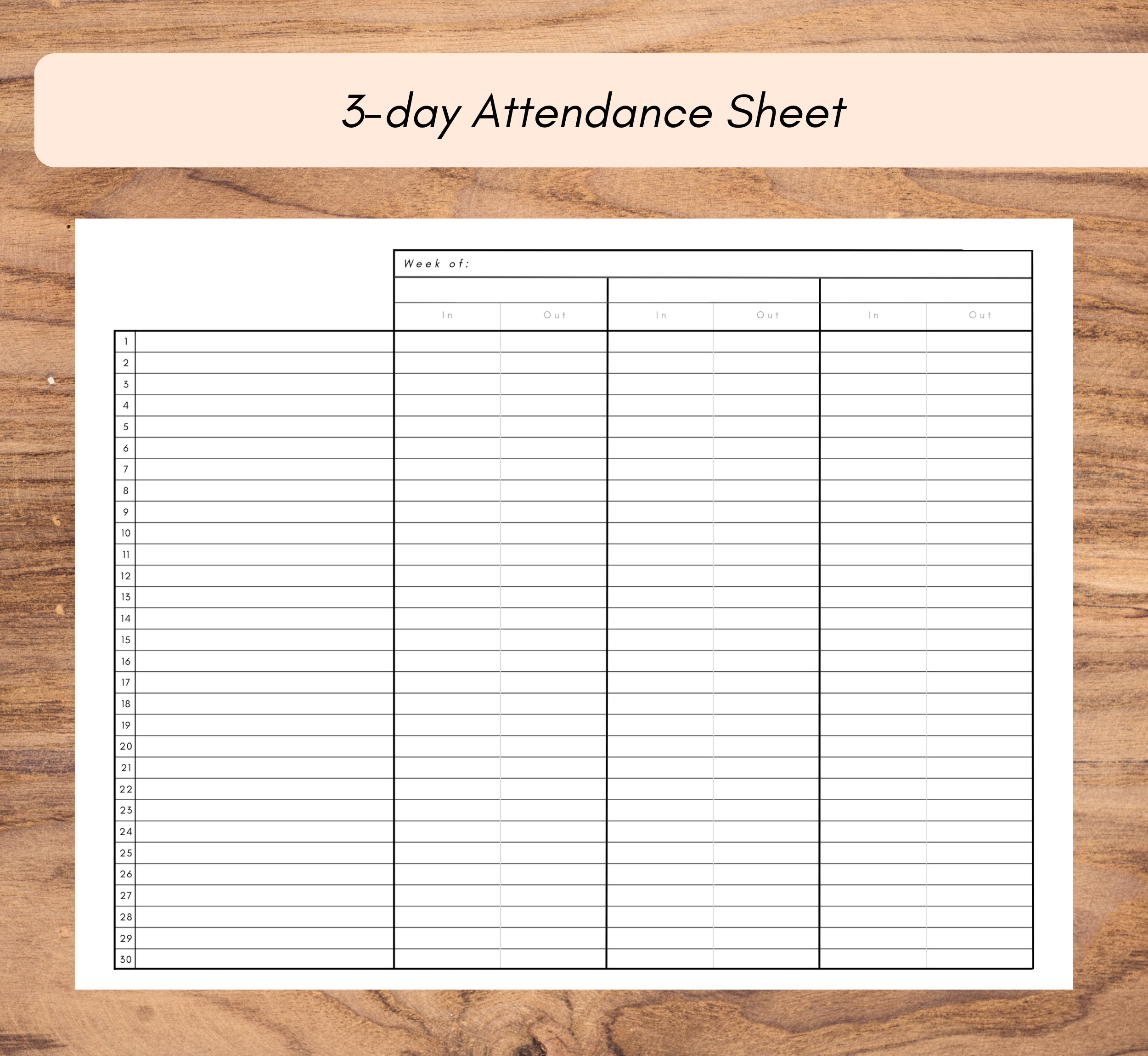 3-day Attendance Sheet With Blank Date Section, With in & Out Initial ...