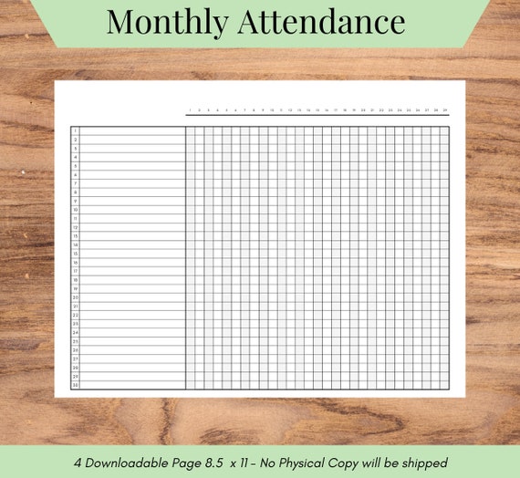 Attendance Sheet by Month 28 29 30 31 Day Sheets - Etsy