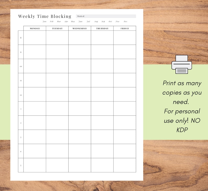 Weekly Time Blocking Worksheet Printable Classroom Time - Etsy