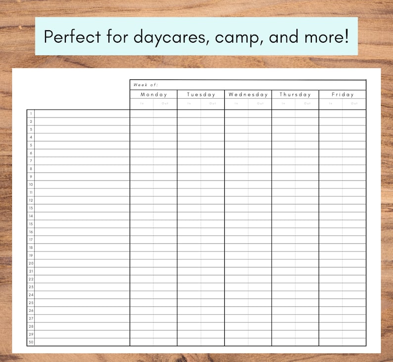 Mon-fri Sign-in Template, Printable Sign-in and Sign-out Sheet, Weekly ...