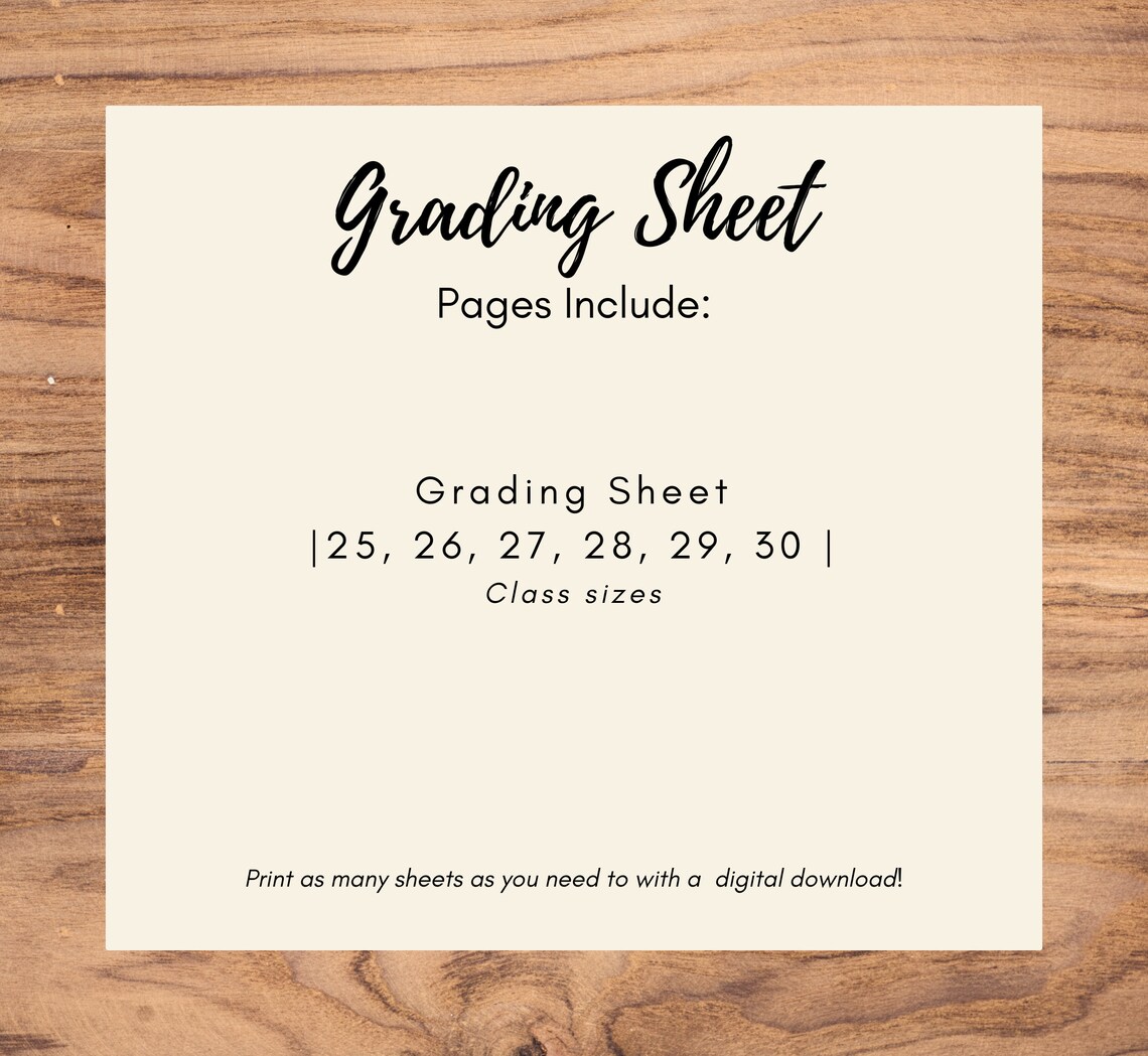 Printable Grade Book Grade Sheet 25-30 Class Sizes | Etsy