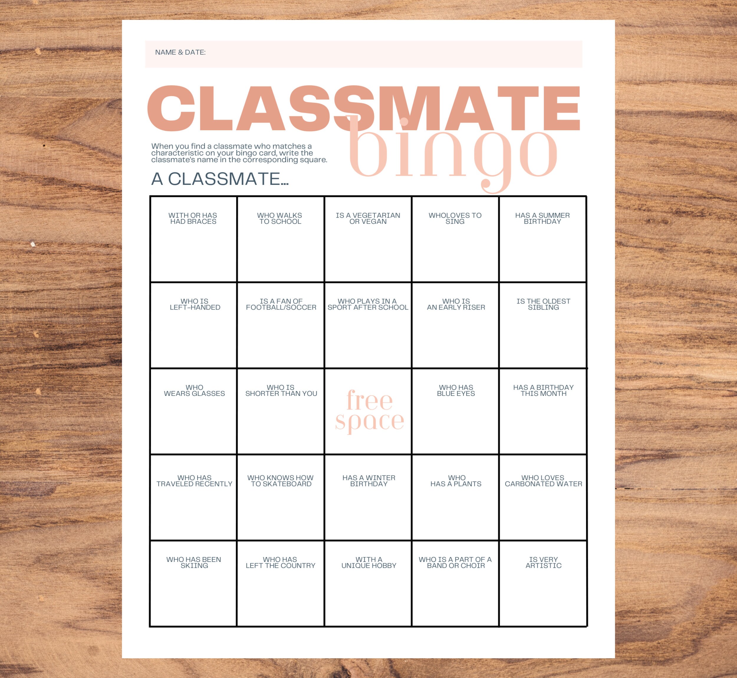 Bingo para compañeros de clase, juegos divertidos en el aula, conozca a ...