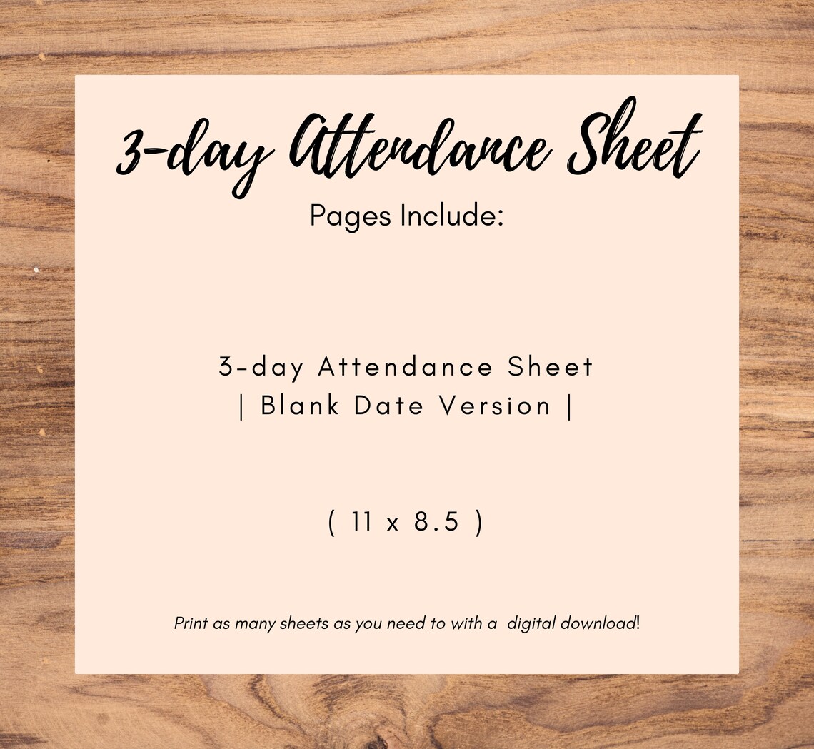 3-day Attendance Sheet With Blank Date Section, With in & Out Initial ...