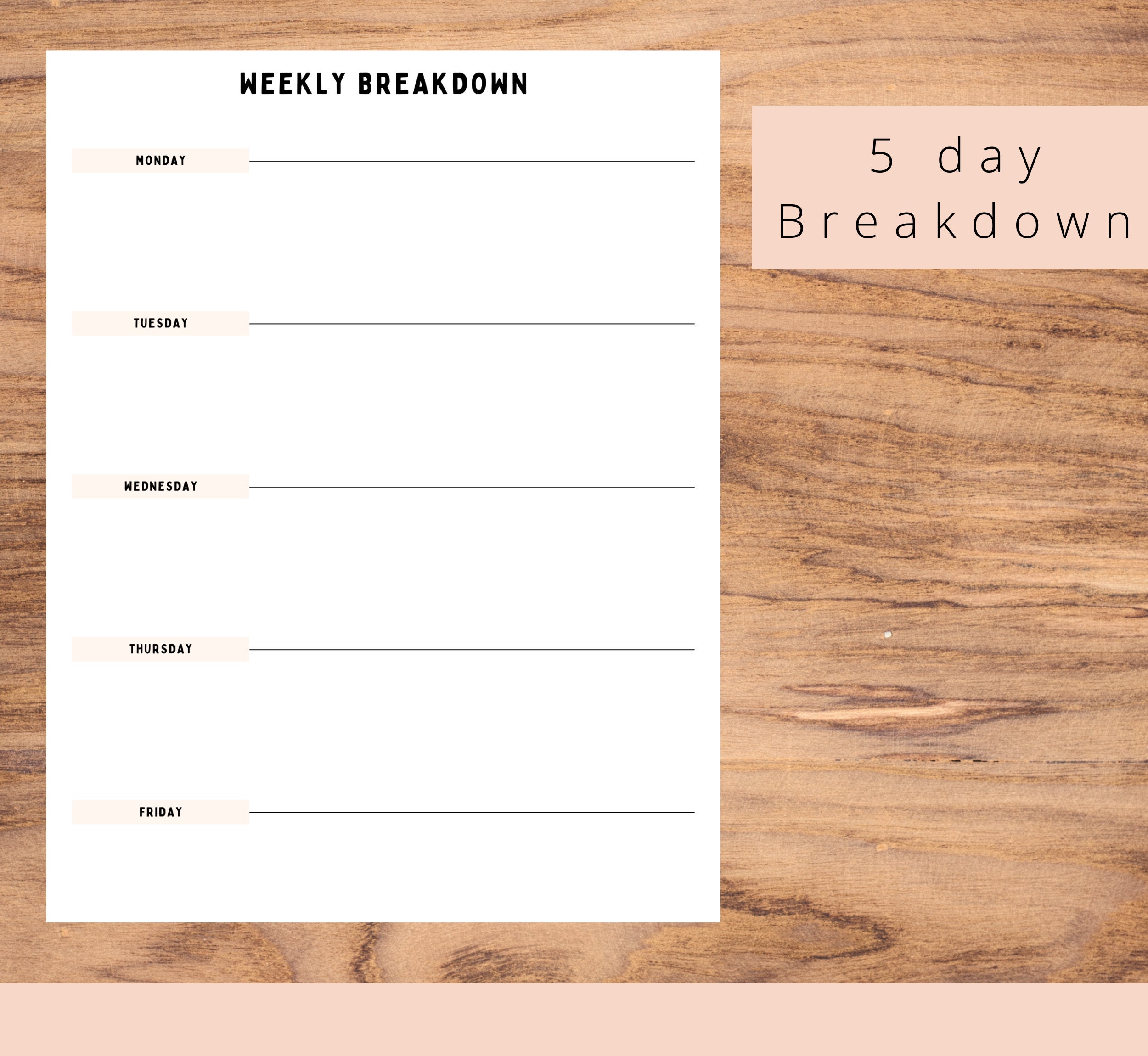 Weekly Breakdown Notepad, Weekly Planner Printable, 5-day Week, 7-day ...