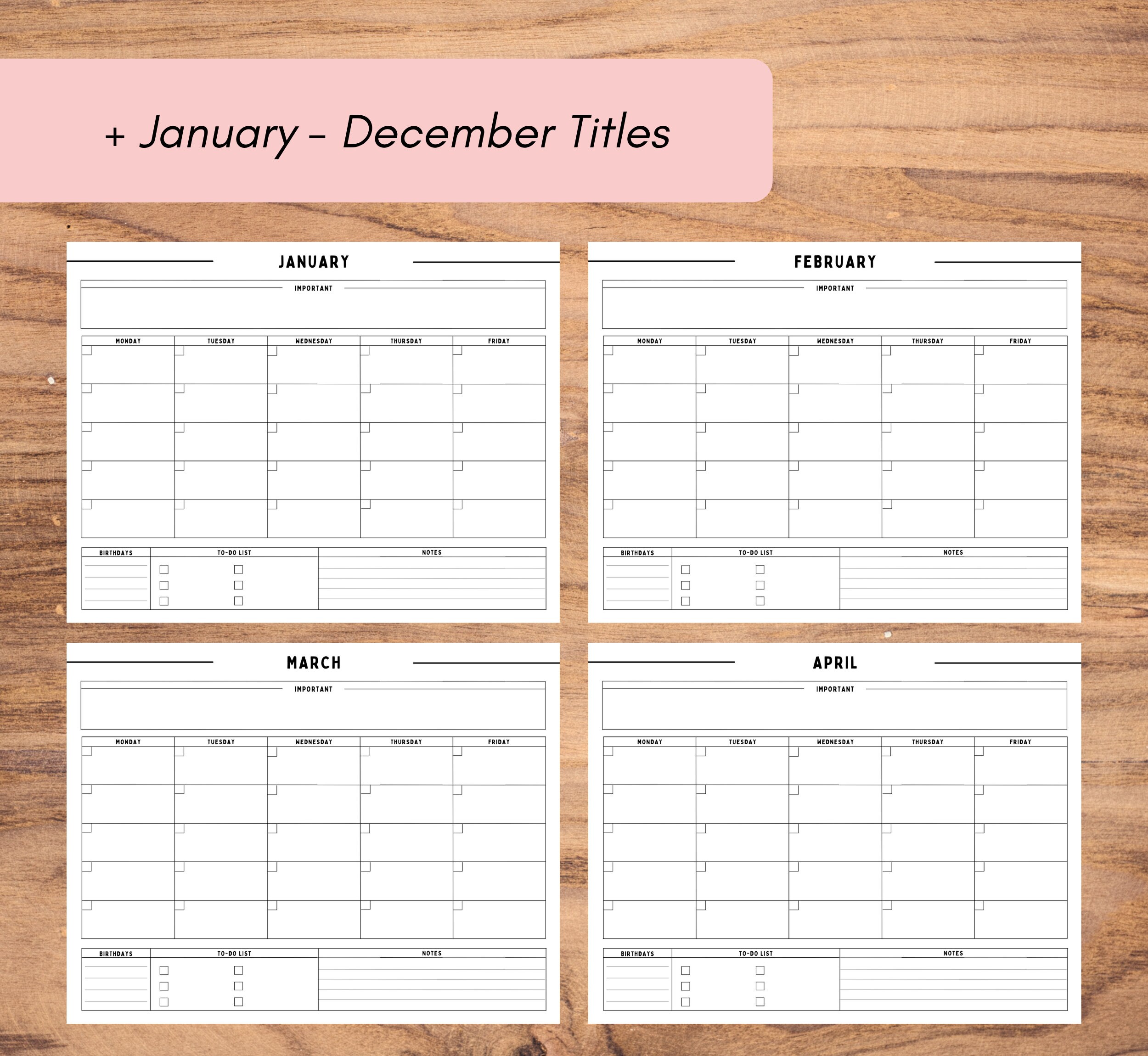 5-day Monthly Overview, Yearly Overview, Month at a Glance, Year at a ...