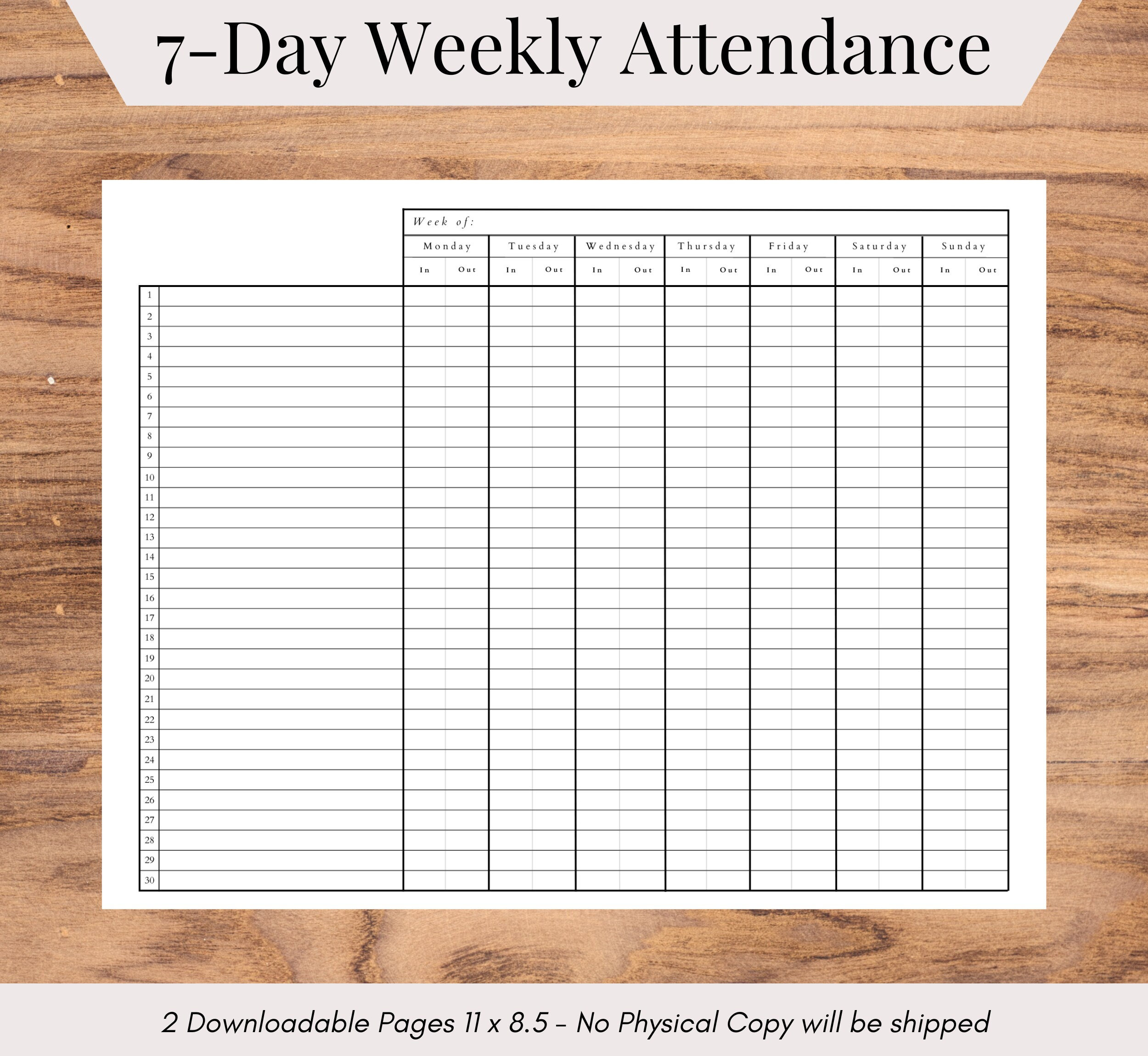 Mon-sun Attendance Sheet With Blank Date Section, With in & Out Initial ...
