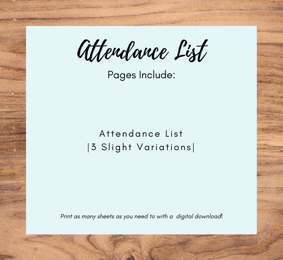 Attendance Sheet Monthly Attendance Sheet Attendance Log - Etsy