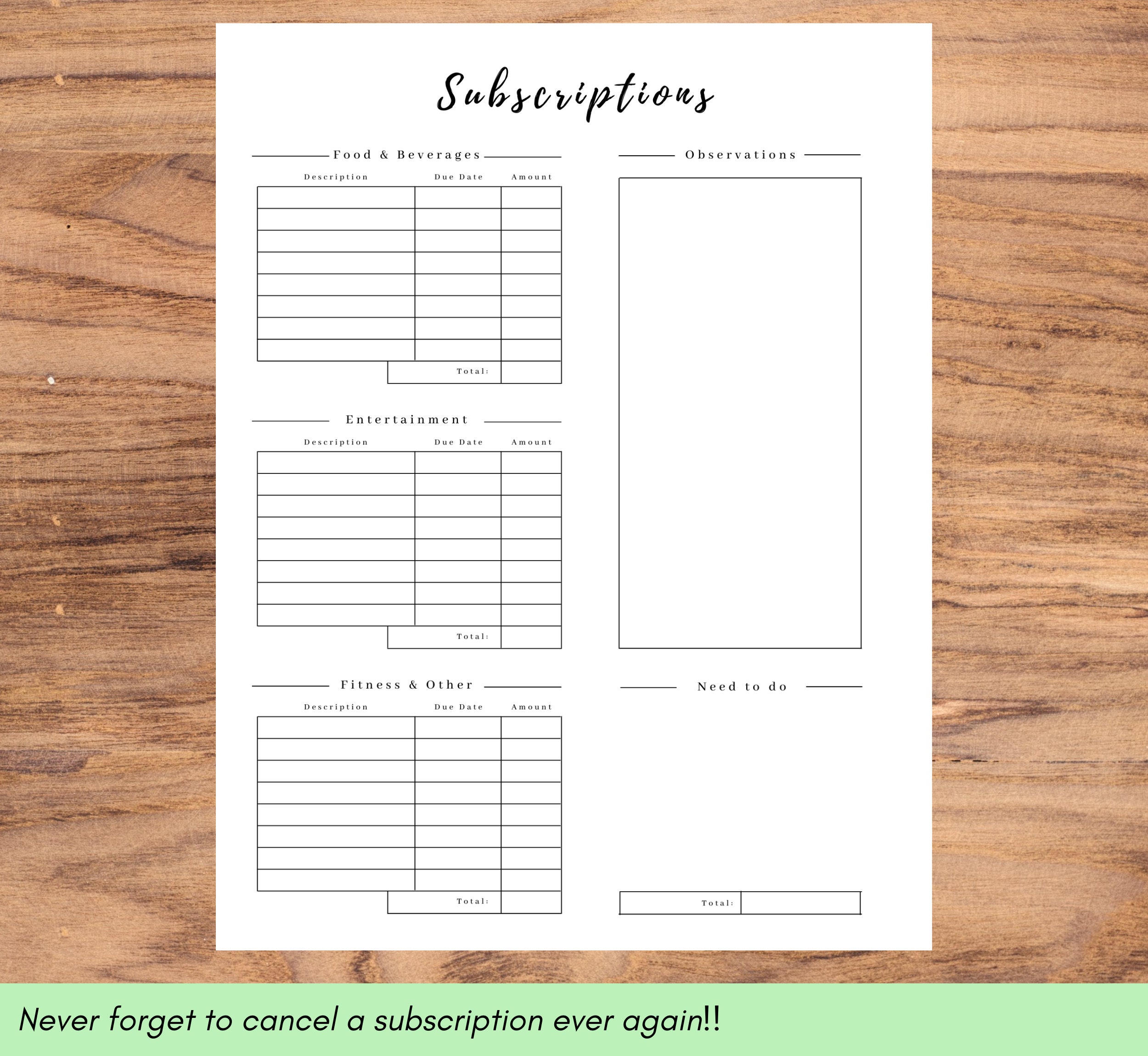 Subscription Tracker Planner Printable Subscription Tracker - Etsy