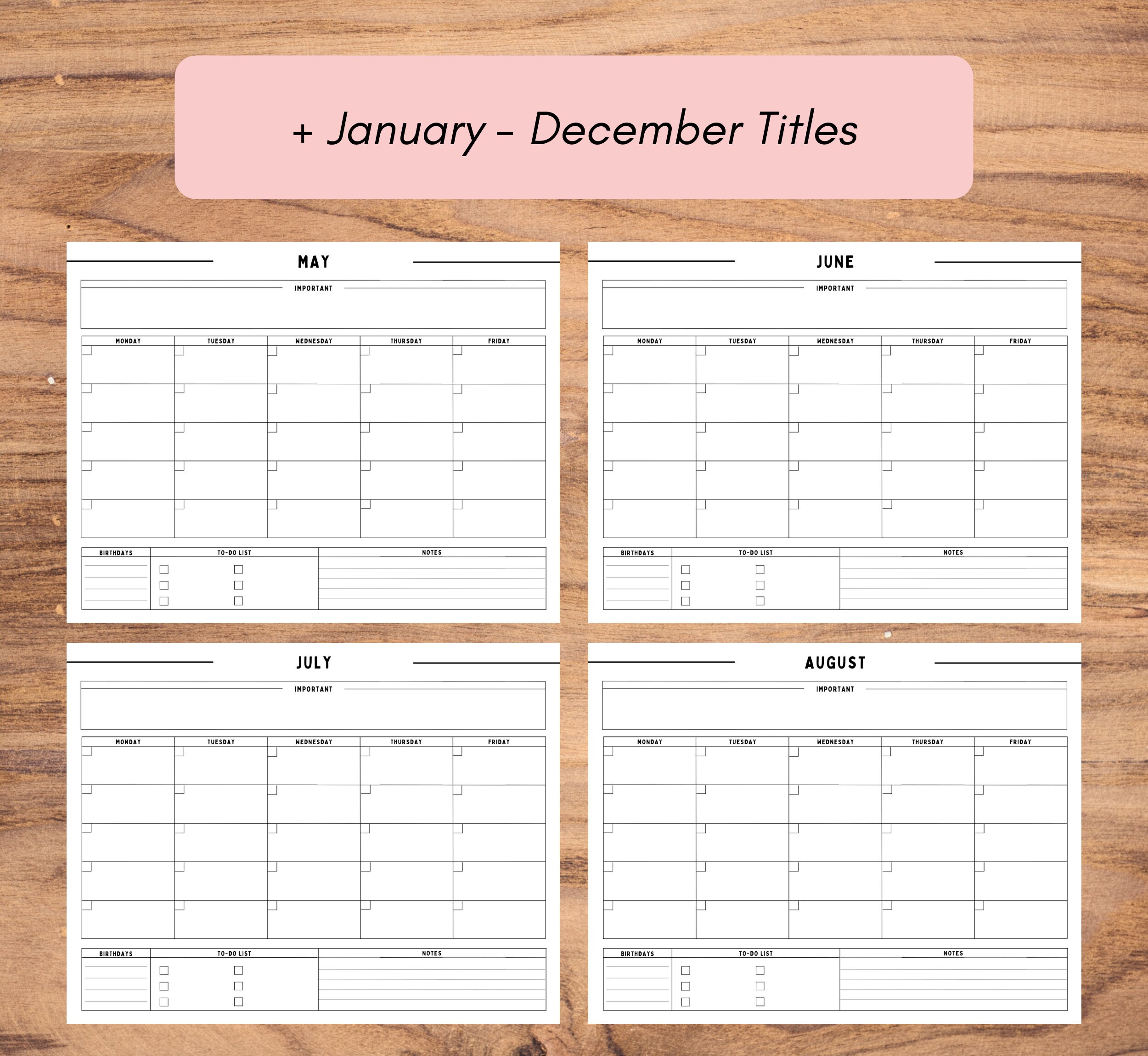 5-day Monthly Overview, Yearly Overview, Month at a Glance, Year at a ...