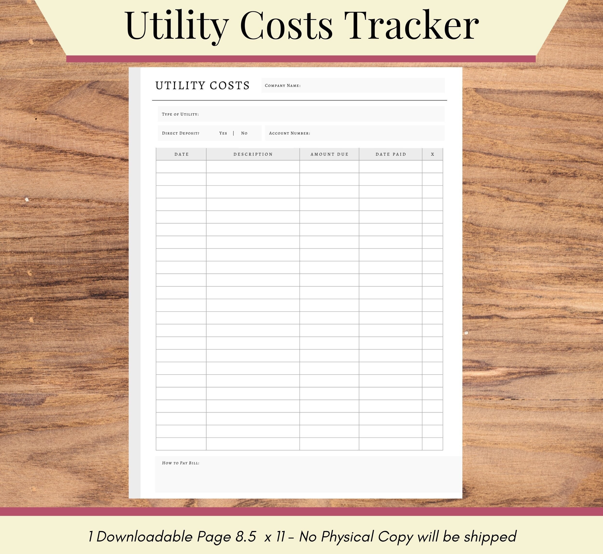 Utility Costs Tracker Printable, Bill Payment, Bill Planner Printable ...