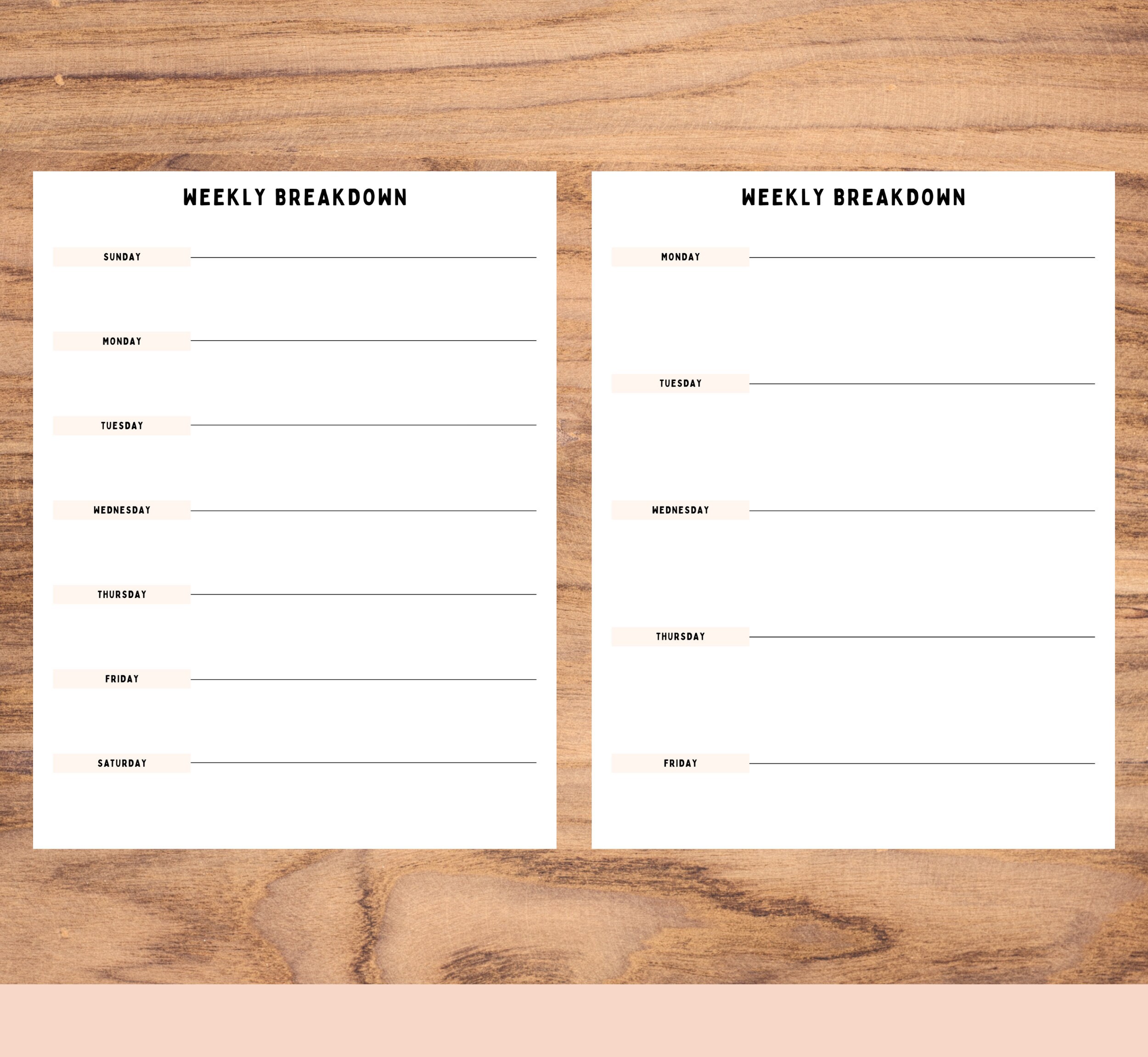 Weekly Breakdown Notepad, Weekly Planner Printable, 5-day Week, 7-day ...