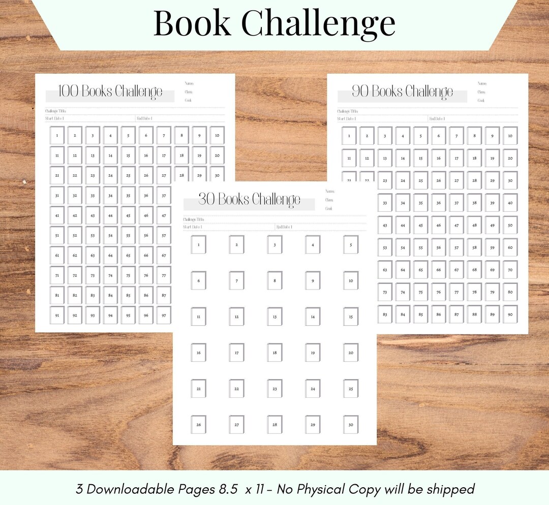 Book Challenge, 30-day, 90-day, & 100-day Reading Challenge, Printable ...