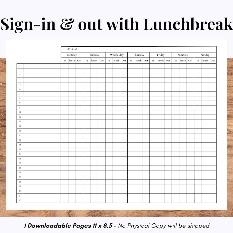 Time Sheet for Daycare - Etsy