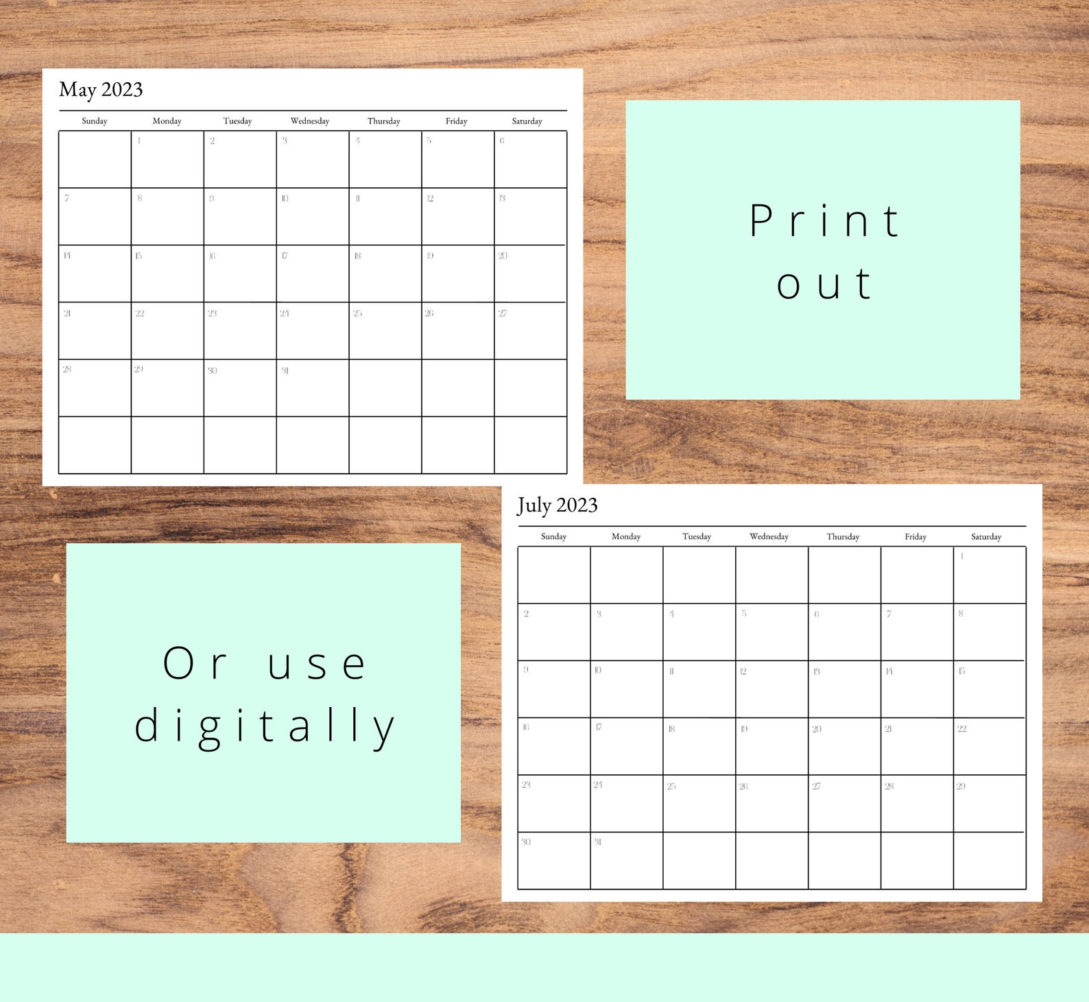January- December 2023 Calendar, Landscape 2023 Calendar, 2023 Planner ...