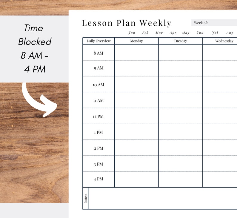 Weekly Lesson Plan Overview, Printable Time Blocked Lesson Plan ...