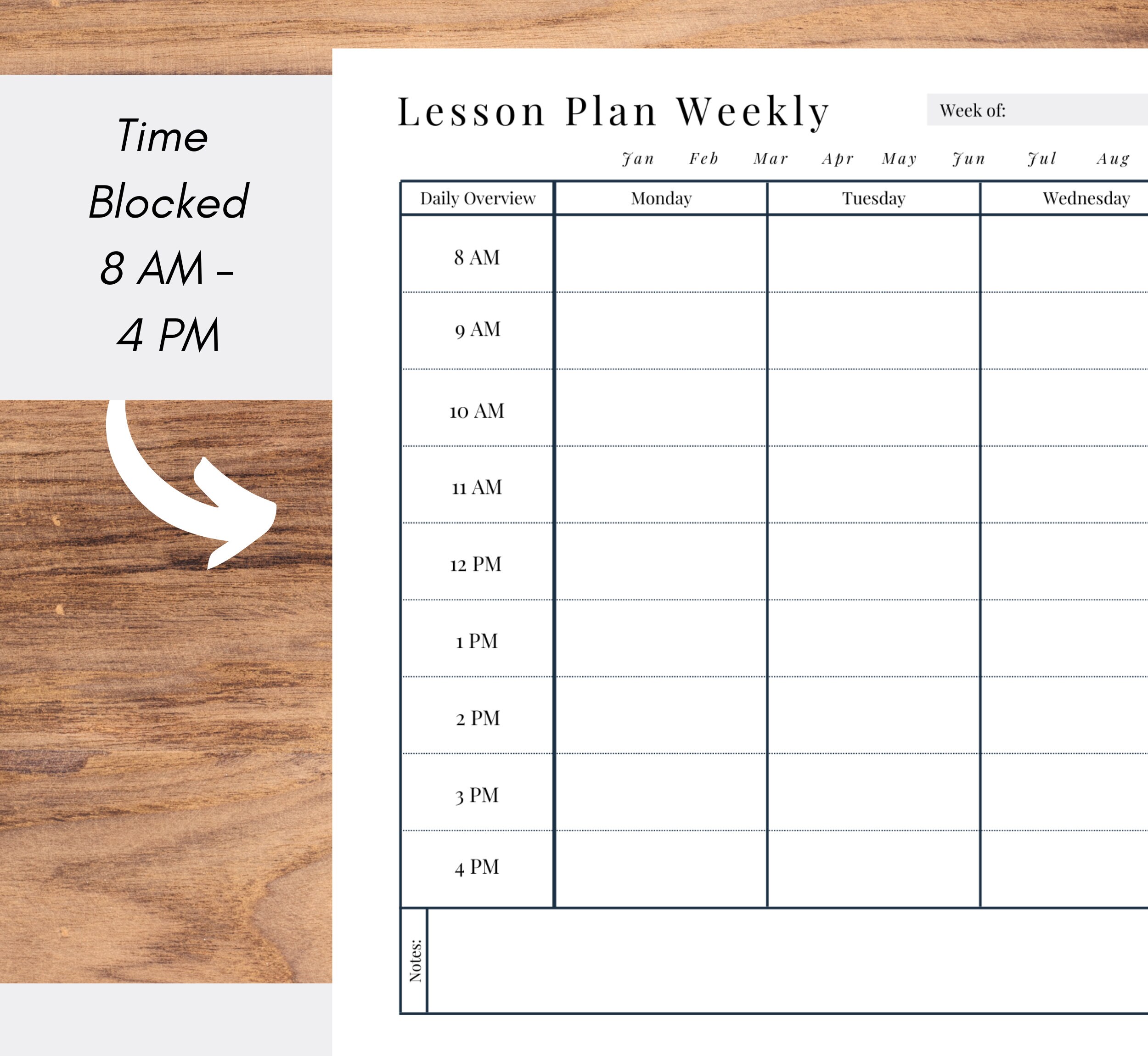 Weekly Lesson Plan Overview, Printable Time Blocked Lesson Plan ...