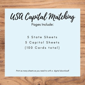 United States Capital Matching Game- Educational Lesson Activities ...