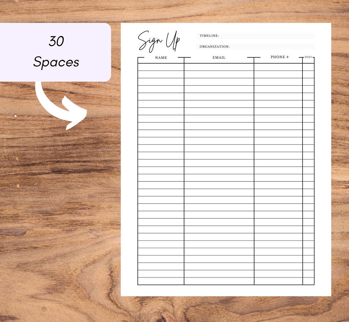 Sign up Sheet, Organization Sign up Sheet, Email Sign Up, Grassroot ...