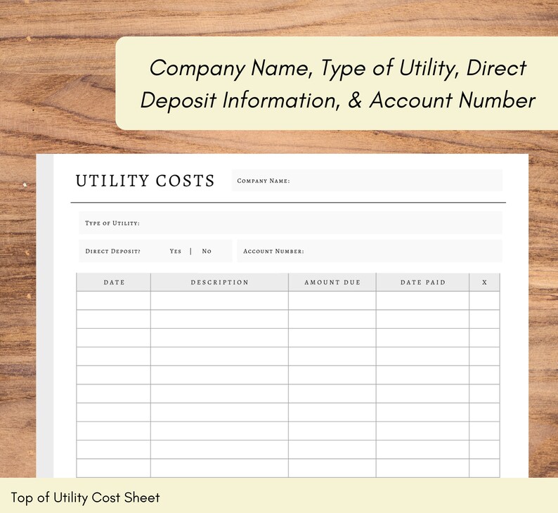 Utility Costs Tracker Printable, Bill Payment, Bill Planner Printable ...