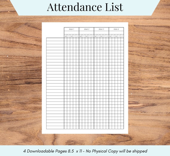 Attendance Sheet monthly attendance sheet attendance Log | Etsy