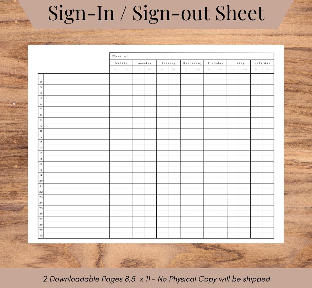 Sign-in & Sign-out Sheet, Sign-in Template, Sign- in Book, Daily Sign ...