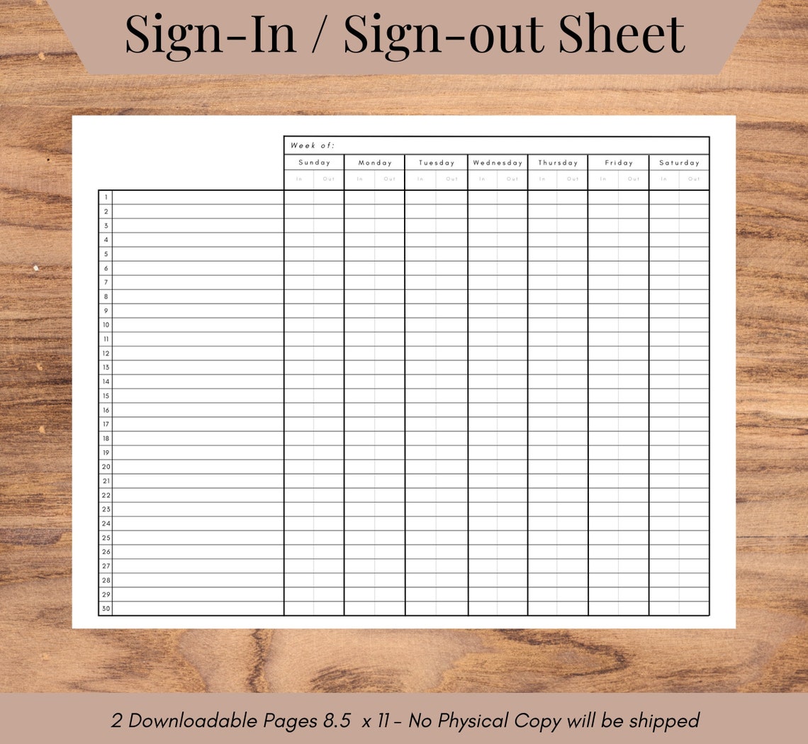 Sign-in & Sign-out Sheet, Sign-in Template, Sign- in Book, Daily Sign ...