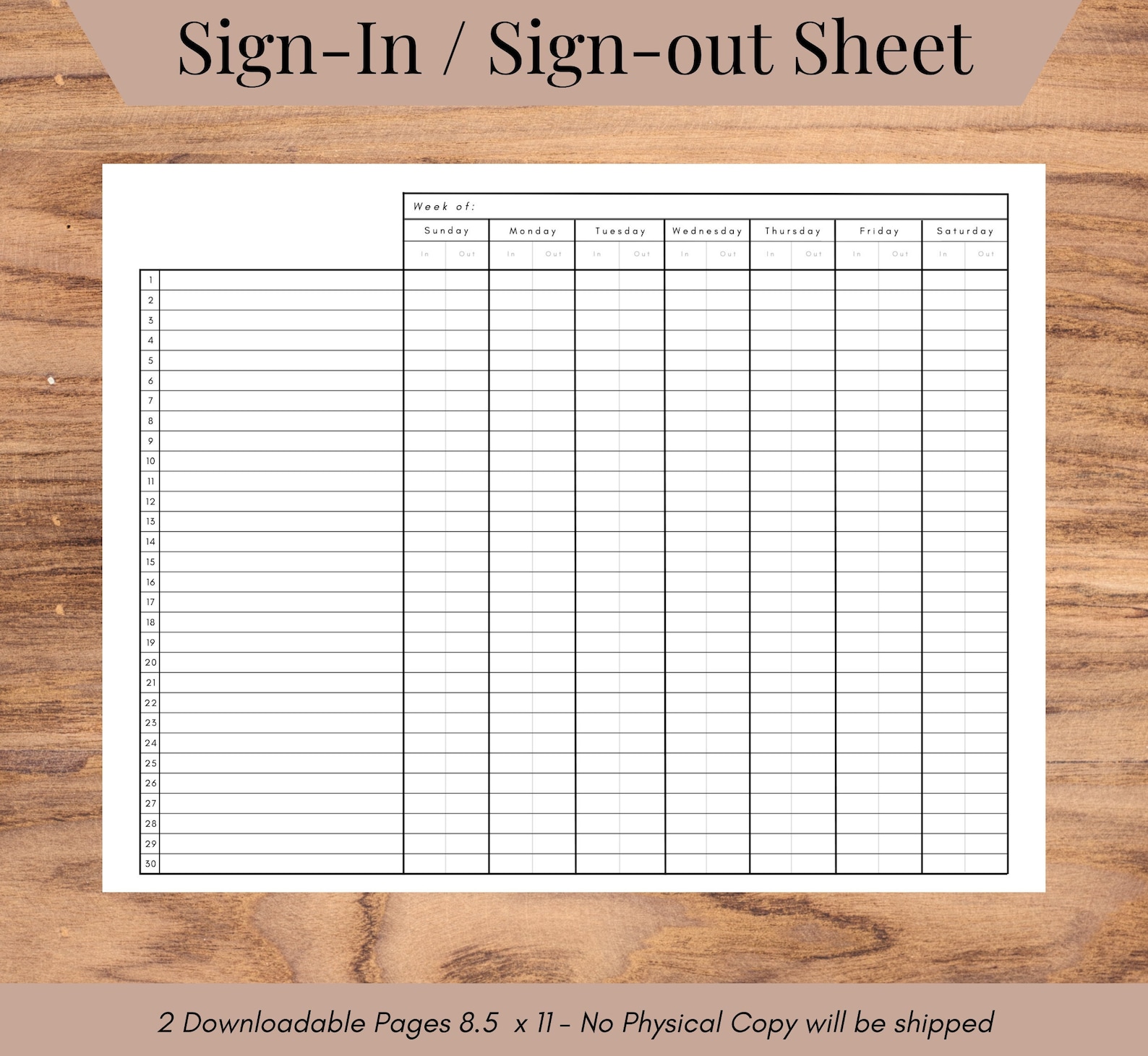 Sign-in & Sign-out Sheet, Sign-in Template, Sign- in Book, Daily Sign ...