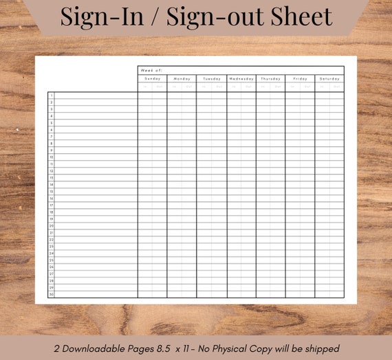 Sign-in & Sign-out Sheet Sign-in Template Sign in Book - Etsy