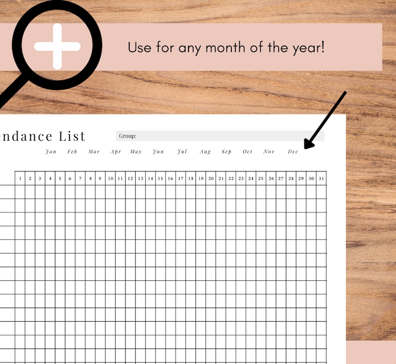 Attendance List 31 Days, Printable Attendance Tracker, Monthly ...