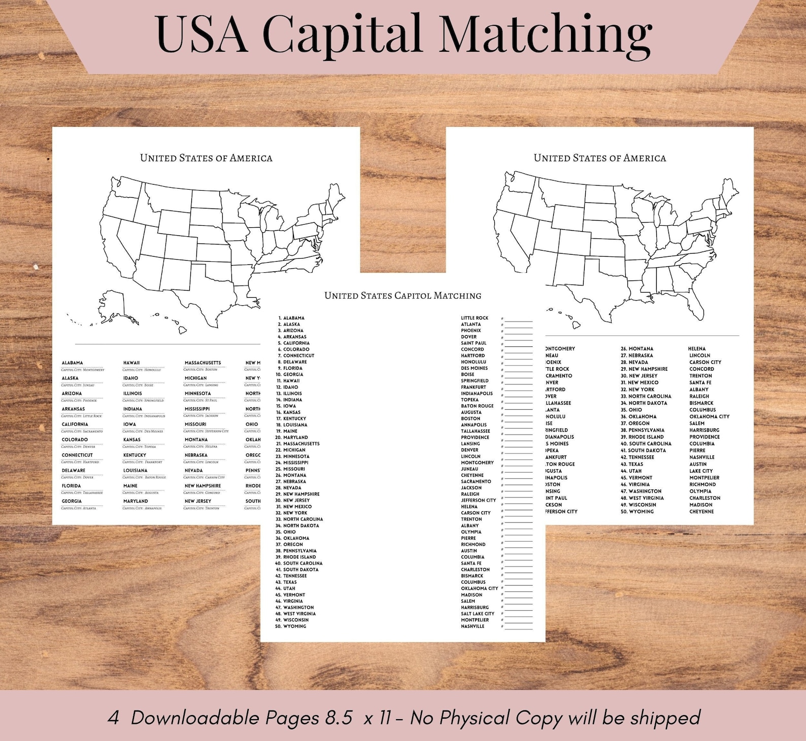 USA Capital Lesson Plan Activities, Educational Matching Game, State ...