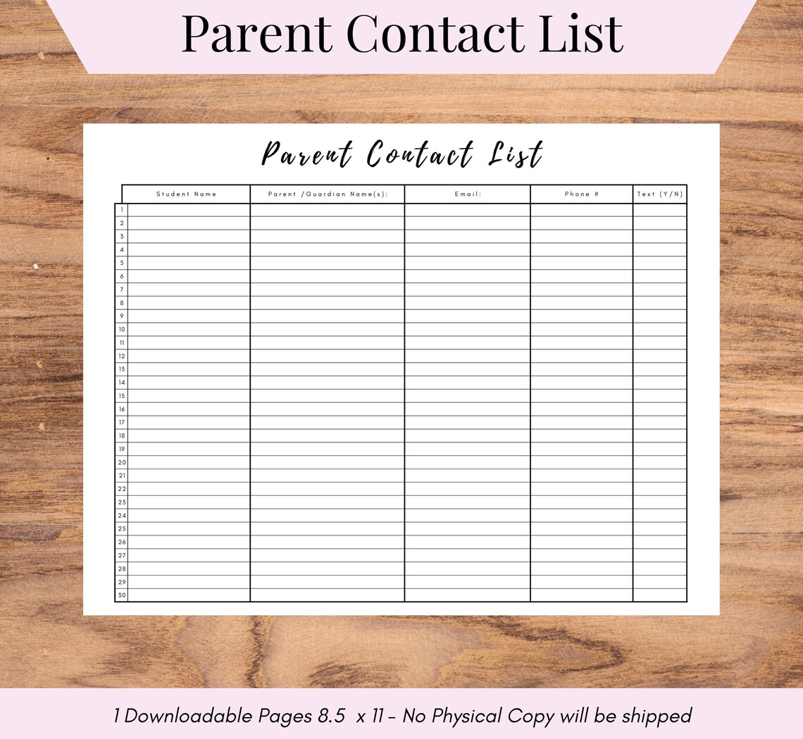 Parent Contact List, Parent Contact Form, Parent Teacher Conference ...