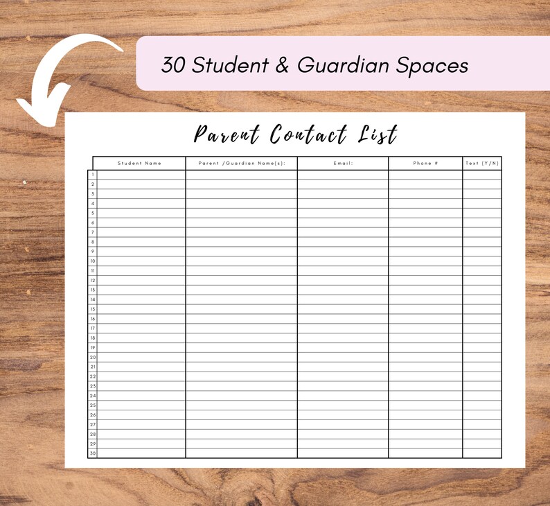 Parent Contact List, Parent Contact Form, Parent Teacher Conference ...