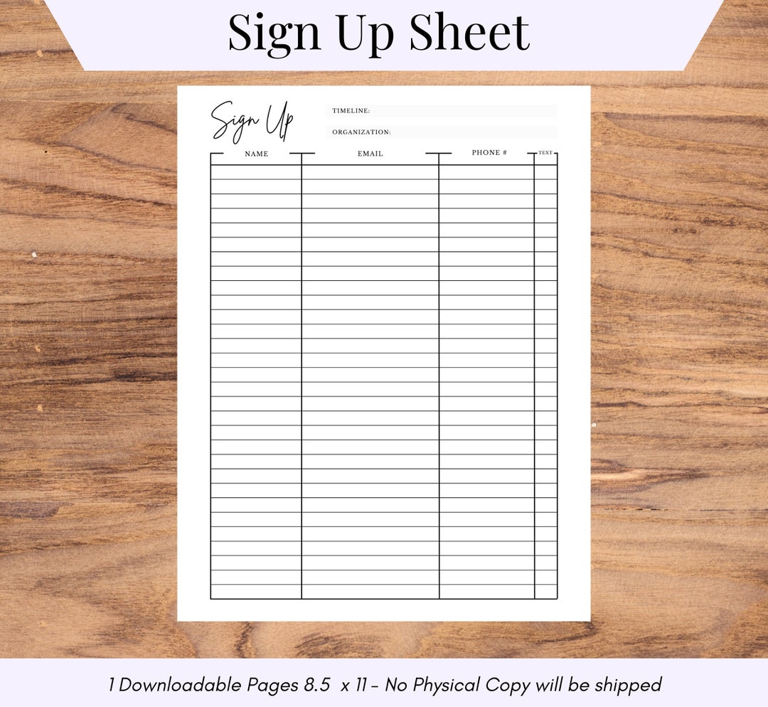 Sign up Sheet, Organization Sign up Sheet, Email Sign Up, Grassroot ...