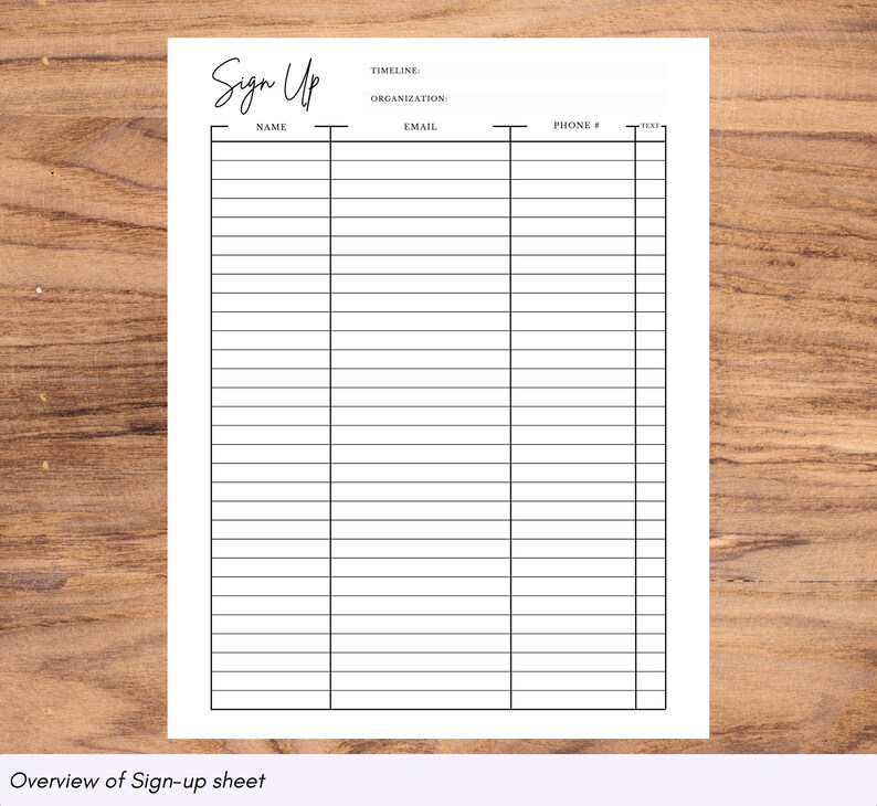 Sign up Sheet, Organization Sign up Sheet, Email Sign Up, Grassroot ...