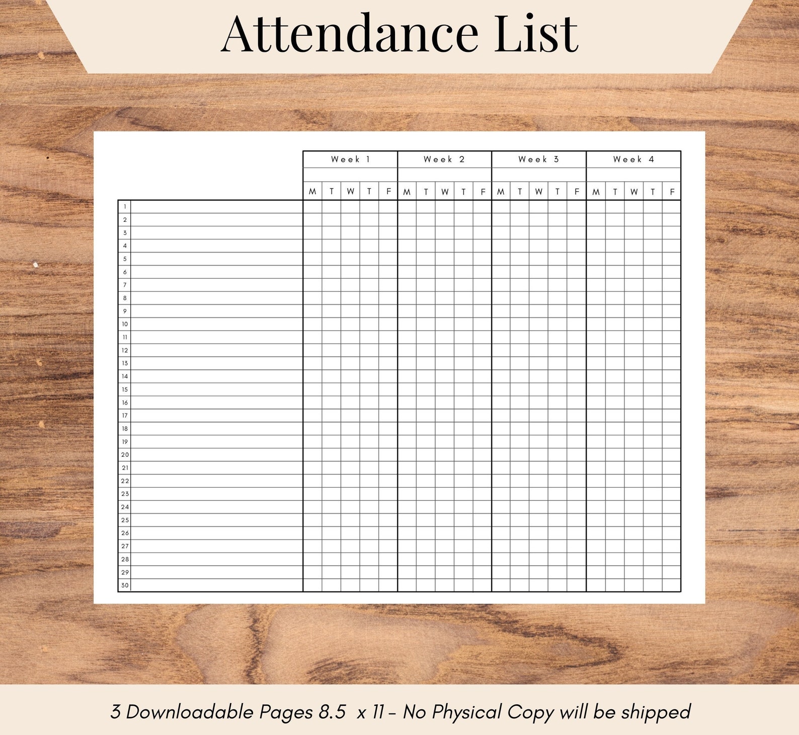 Attendance Sheet, Monthly Attendance Sheet, Attendance Log, Printable ...