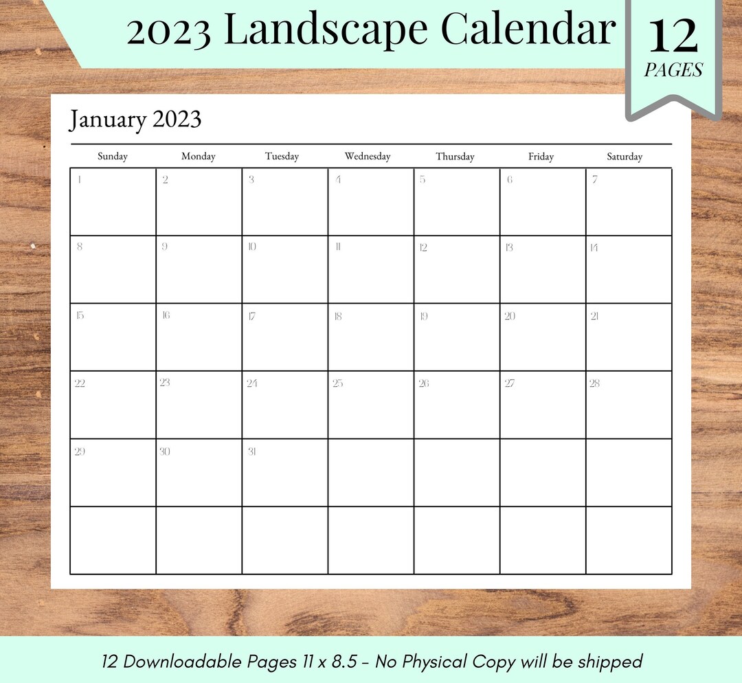 January- December 2023 Calendar, Landscape 2023 Calendar, 2023 Planner ...