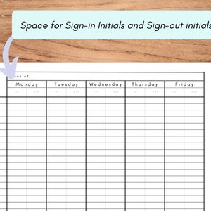 Mon-fri Sign-in Template, Printable Sign-in and Sign-out Sheet, Weekly ...