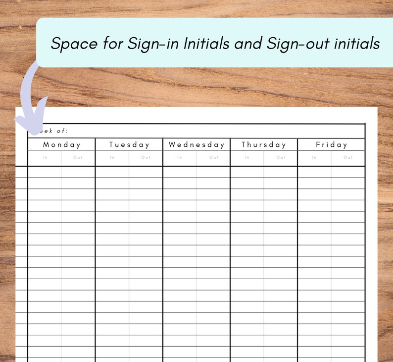 Mon-fri Sign-in Template, Printable Sign-in and Sign-out Sheet, Weekly ...
