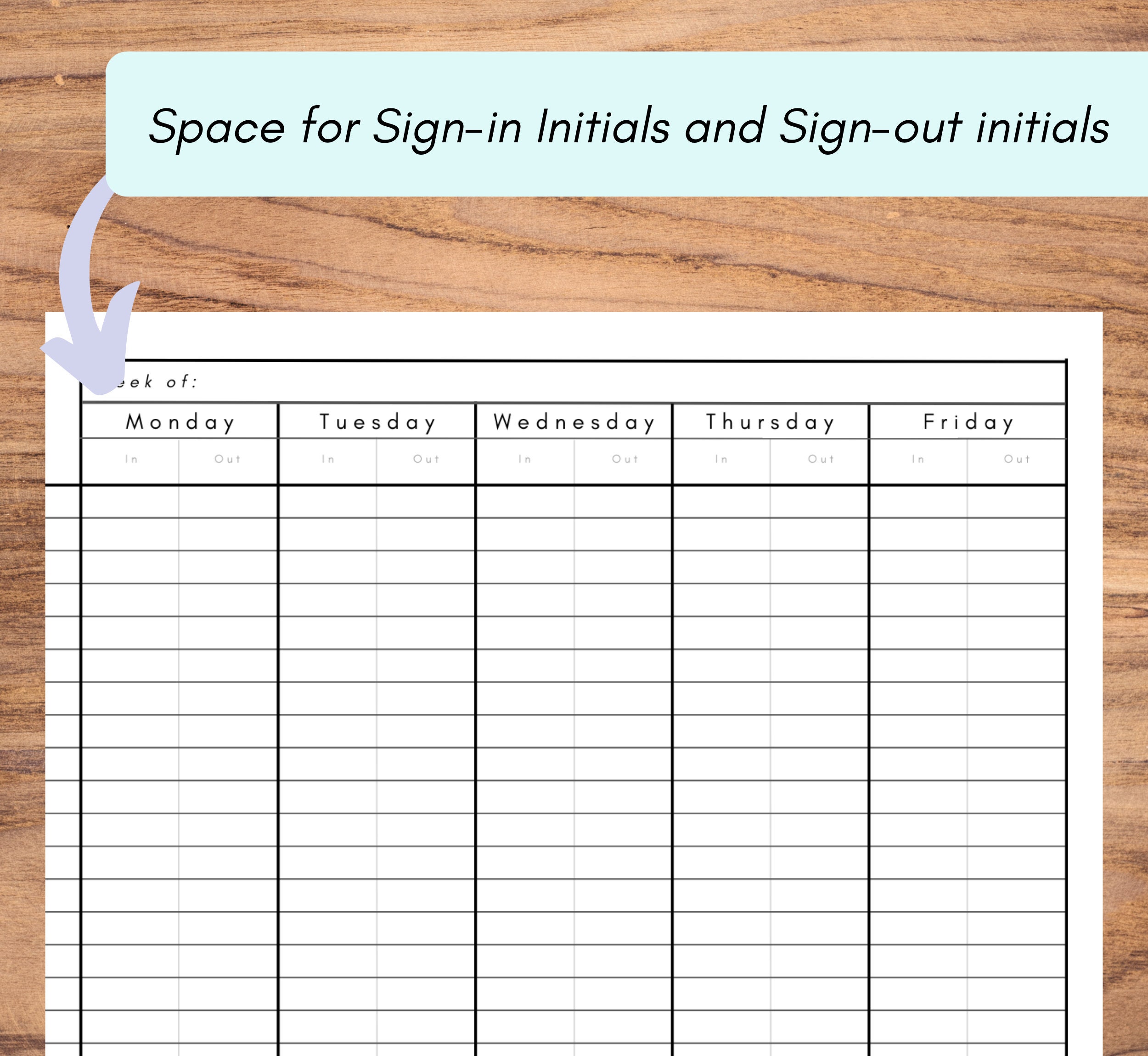 Mon-fri Sign-in Template, Printable Sign-in and Sign-out Sheet, Weekly ...