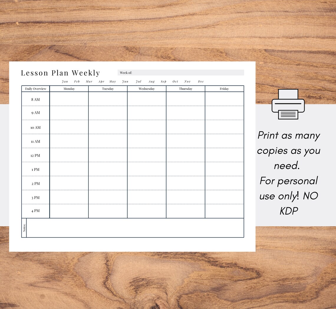 Weekly Lesson Plan Overview, Printable Time Blocked Lesson Plan ...