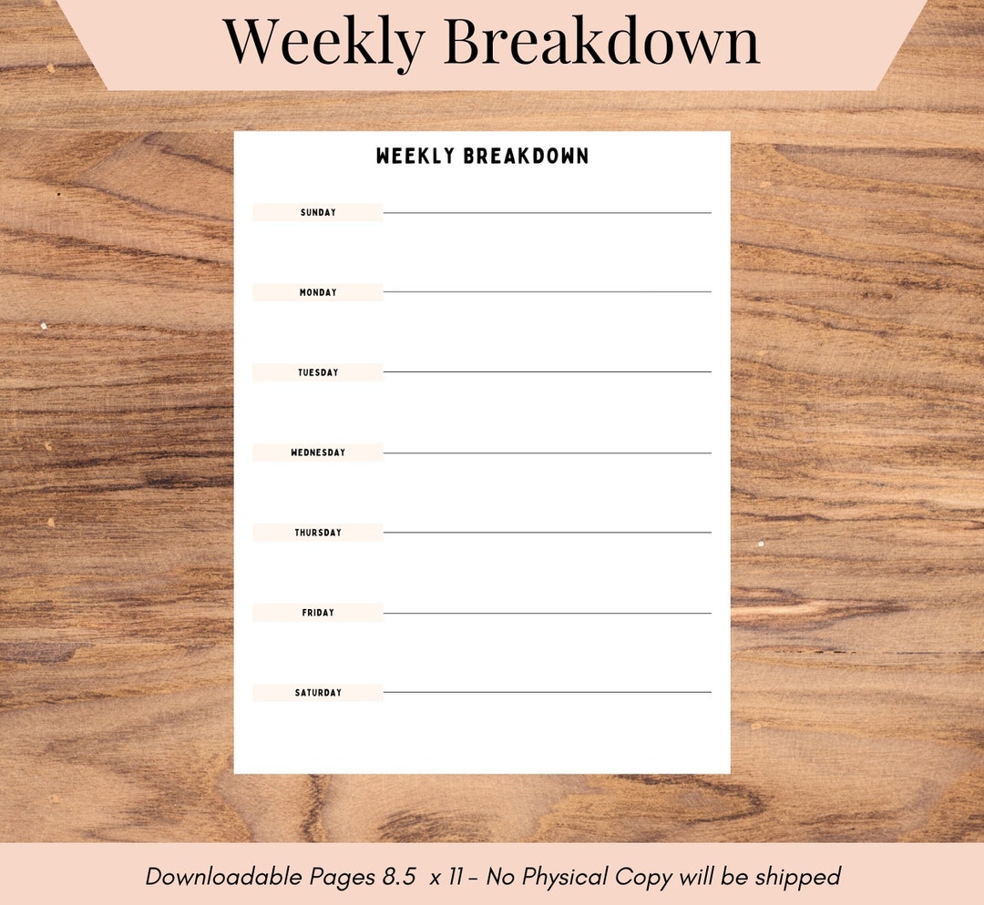 Weekly Breakdown Notepad, Weekly Planner Printable, 5-day Week, 7-day ...