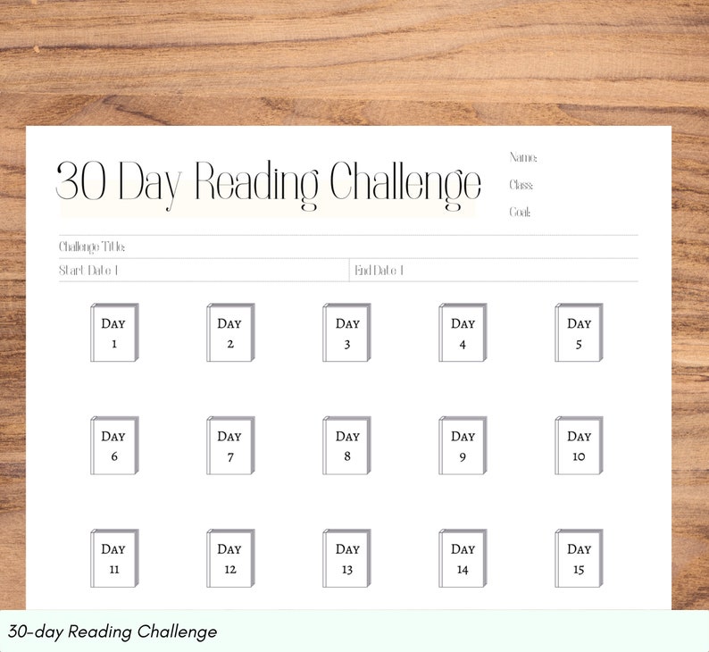 Book Challenge, 30-day, 90-day, & 100-day Reading Challenge, Printable ...