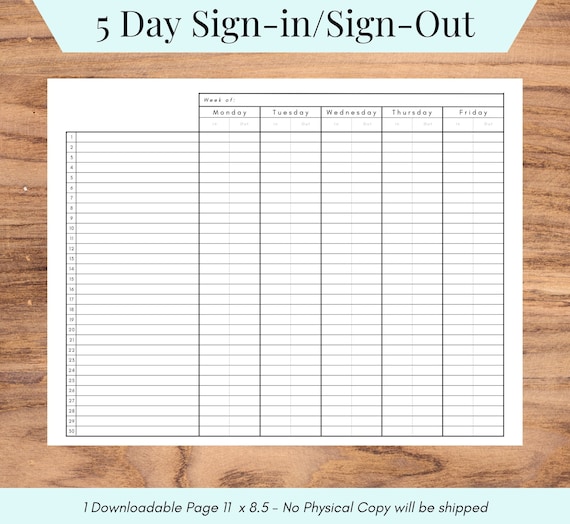 Mon-fri Sign-in Template Printable Sign-in and Sign-out - Etsy
