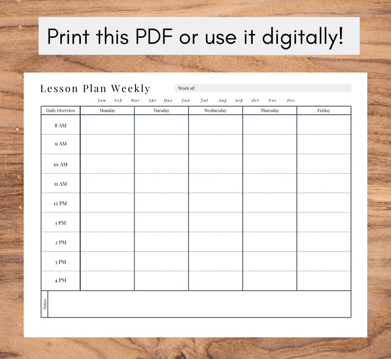 Weekly Lesson Plan Overview, Printable Time Blocked Lesson Plan ...