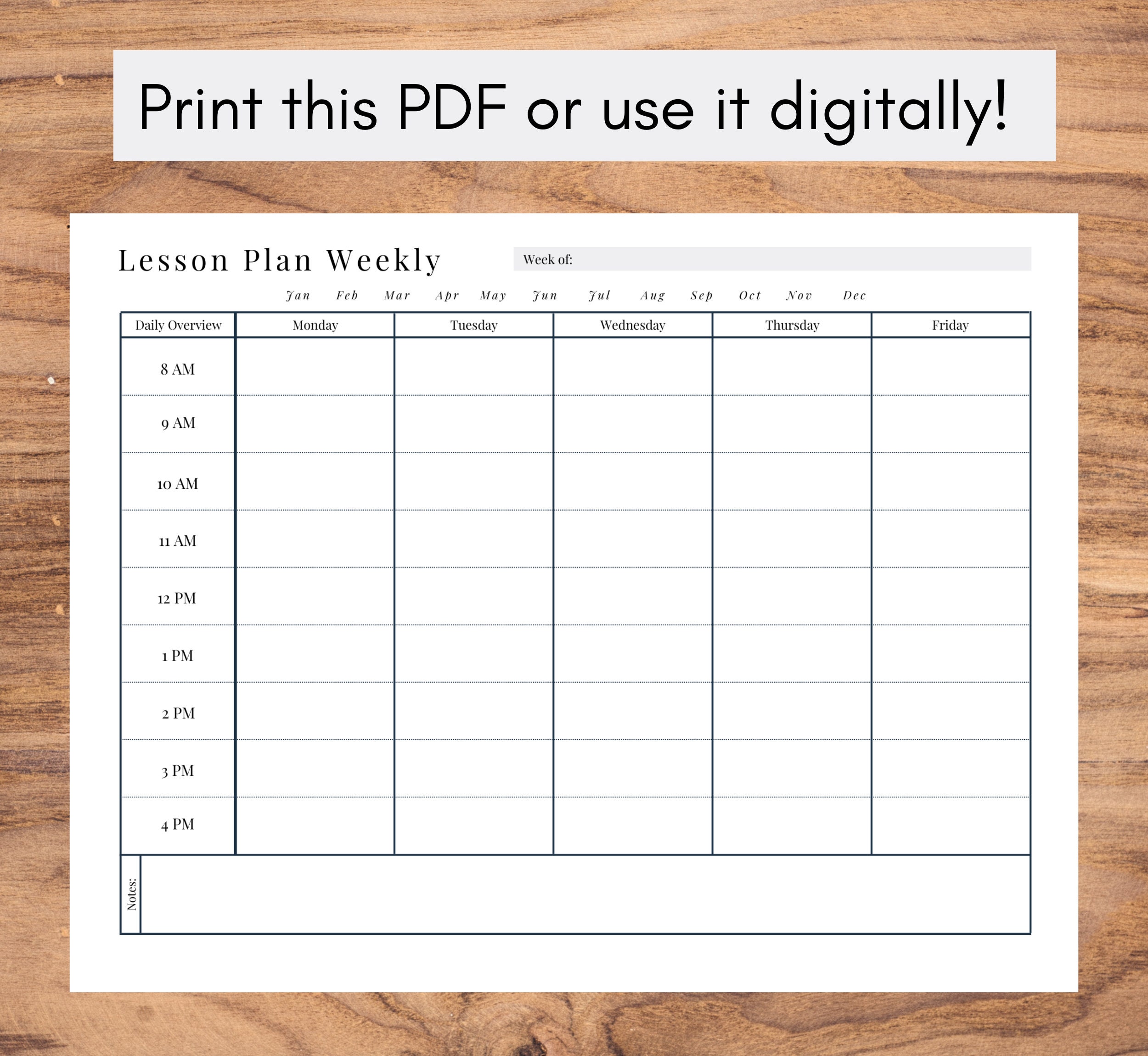 Weekly Lesson Plan Overview, Printable Time Blocked Lesson Plan ...