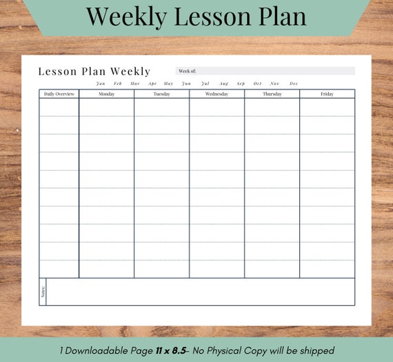 Weekly Lesson Planner Printable Template Open Schedule | Etsy