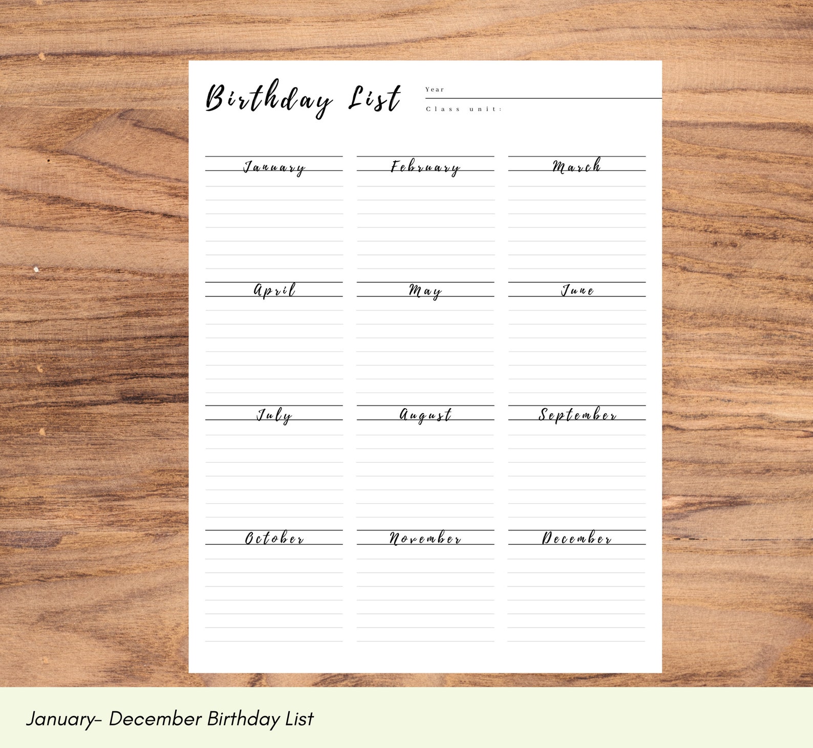 Birthday Tracker Classroom Birthday List Classroom tools | Etsy