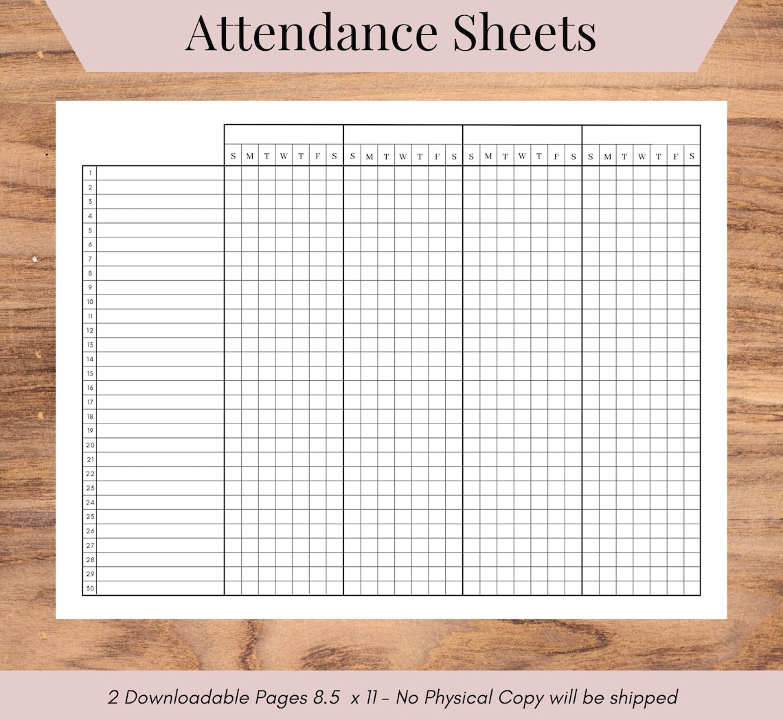 Attendance Sheet, Monthly Attendance Sheet, Attendance Log, Printable ...