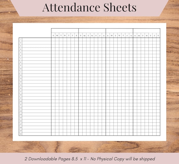 Attendance Sheet Monthly Attendance Sheet Attendance Log | Etsy