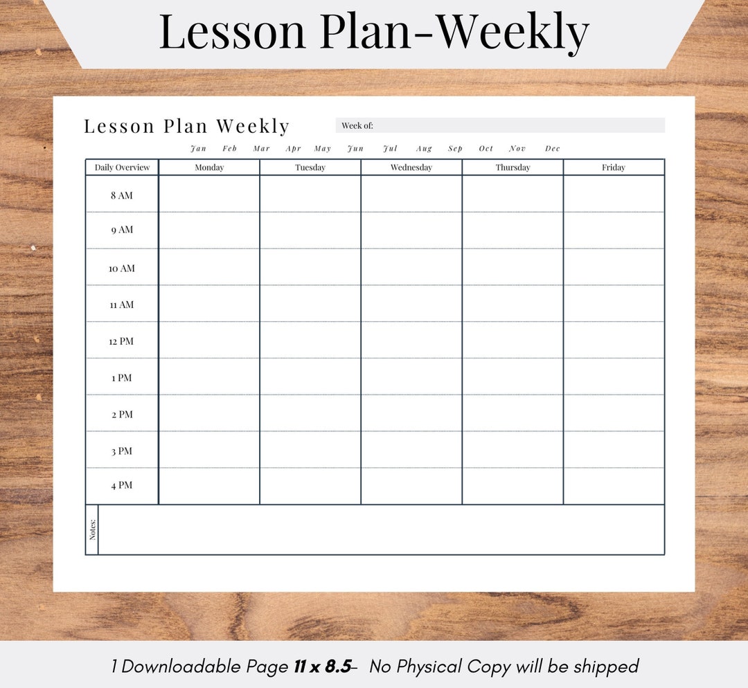 Weekly Lesson Plan Overview, Printable Time Blocked Lesson Plan ...